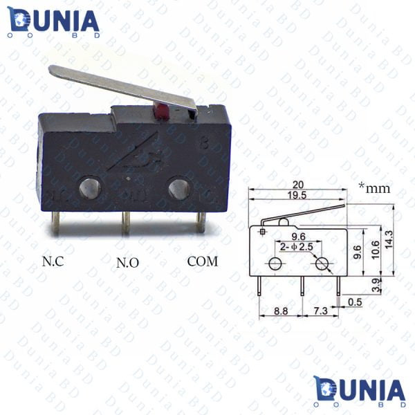 Micro Limit Switch with Press Lever 2 PIN 3 PIN - Dunia.com.BD
