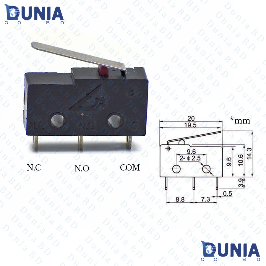 Micro Limit Switch with Press Lever 3 PIN - Dunia.com.BD