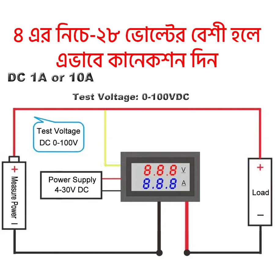 DC 100V 10 Ampere Volt Meter Mini Digital Ammeter Voltmeter LED Display ...