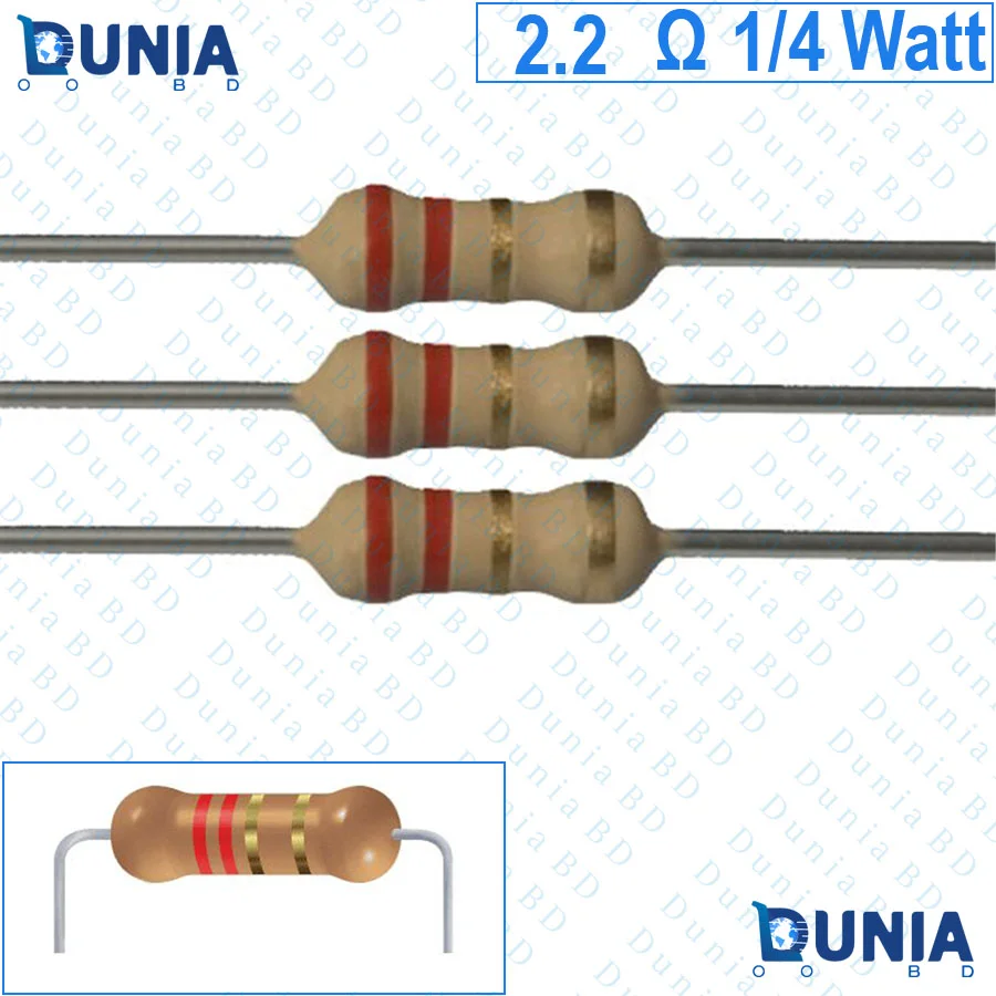 2.2 ohm 1/4 watt Quarter watt Resistor ±5% 2Ω 2 ohms Carbon Film ...