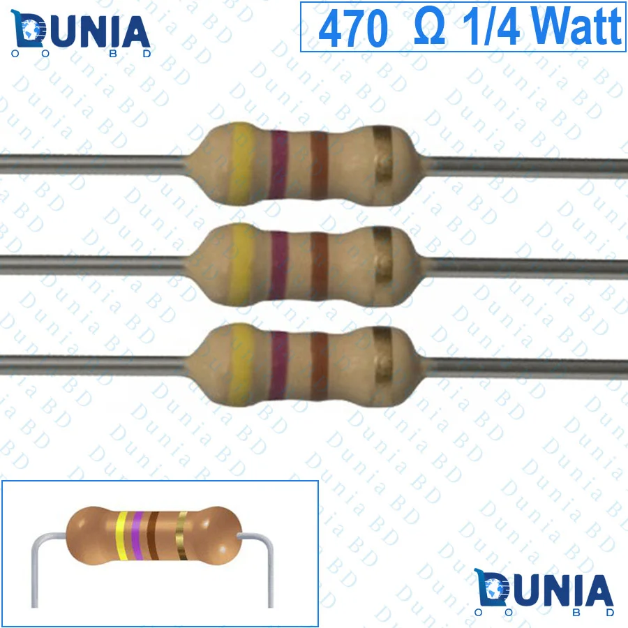 470 ohm 1/4 watt Quarter watt Resistor ±5% 470Ω 470 ohms Carbon Film ...