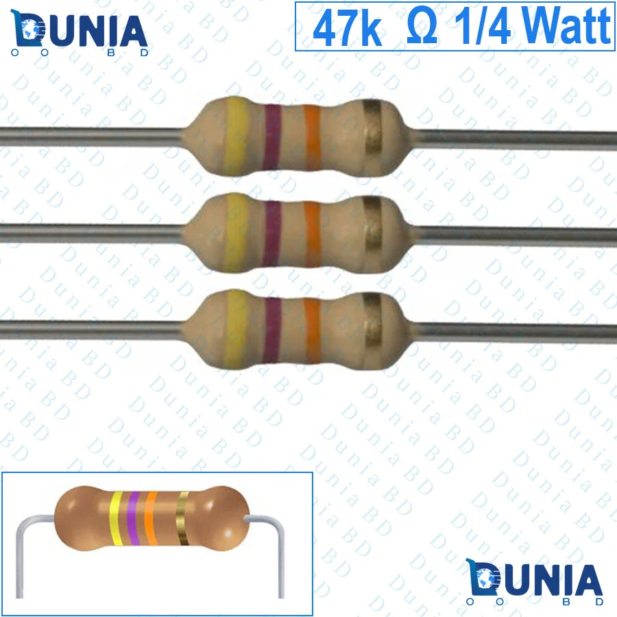47k ohm 1/4 watt Quarter watt Resistor ±5% 47kΩ 47 Kohms 47000 ohms ...