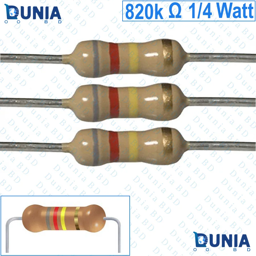 820k ohm 1/4 watt Quarter watt Resistor ±5% 820kΩ 820 Kohms 820000 ohms ...