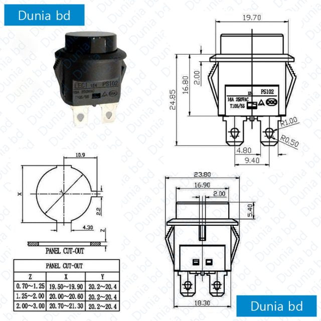 Circular High Current Two Leg Self Locking Key Latching Push button ...