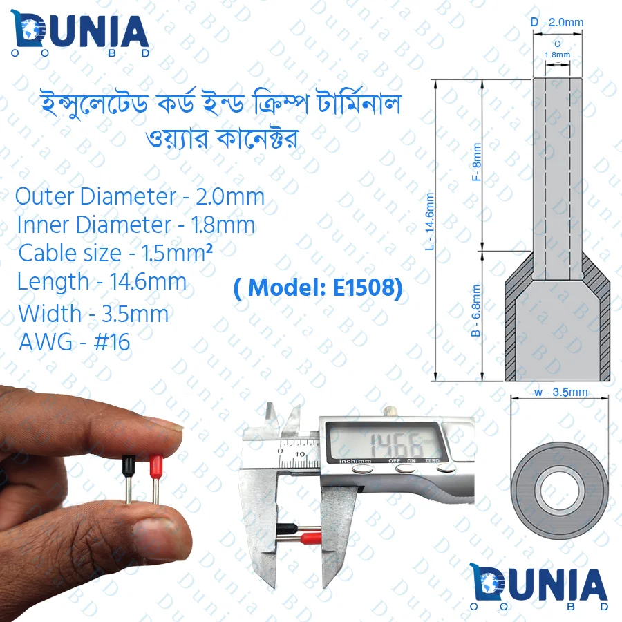 1.5RM 16AWG 1.5mm² Insulated Cord End Terminal Wire E1508 Red Black Blue Green ferrules Pin ...