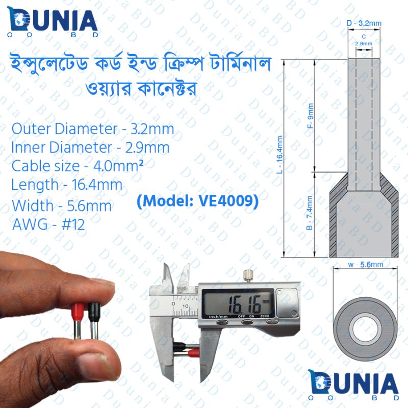 4RM 12AWG 4mm² Insulated Cord End Terminal Wire E4009 Red & Black ...
