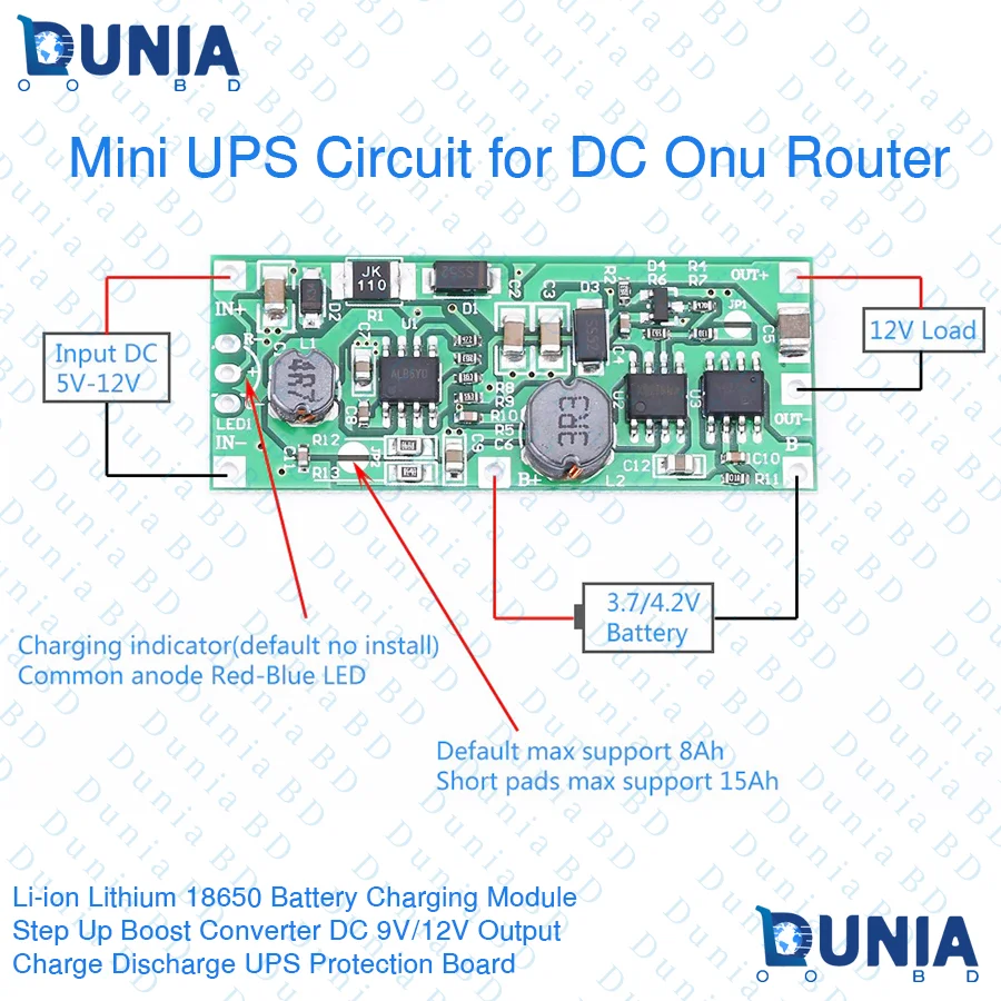 Mini UPS Circuit for DC Onu Router Plus Li-ion Lithium 18650 Battery ...