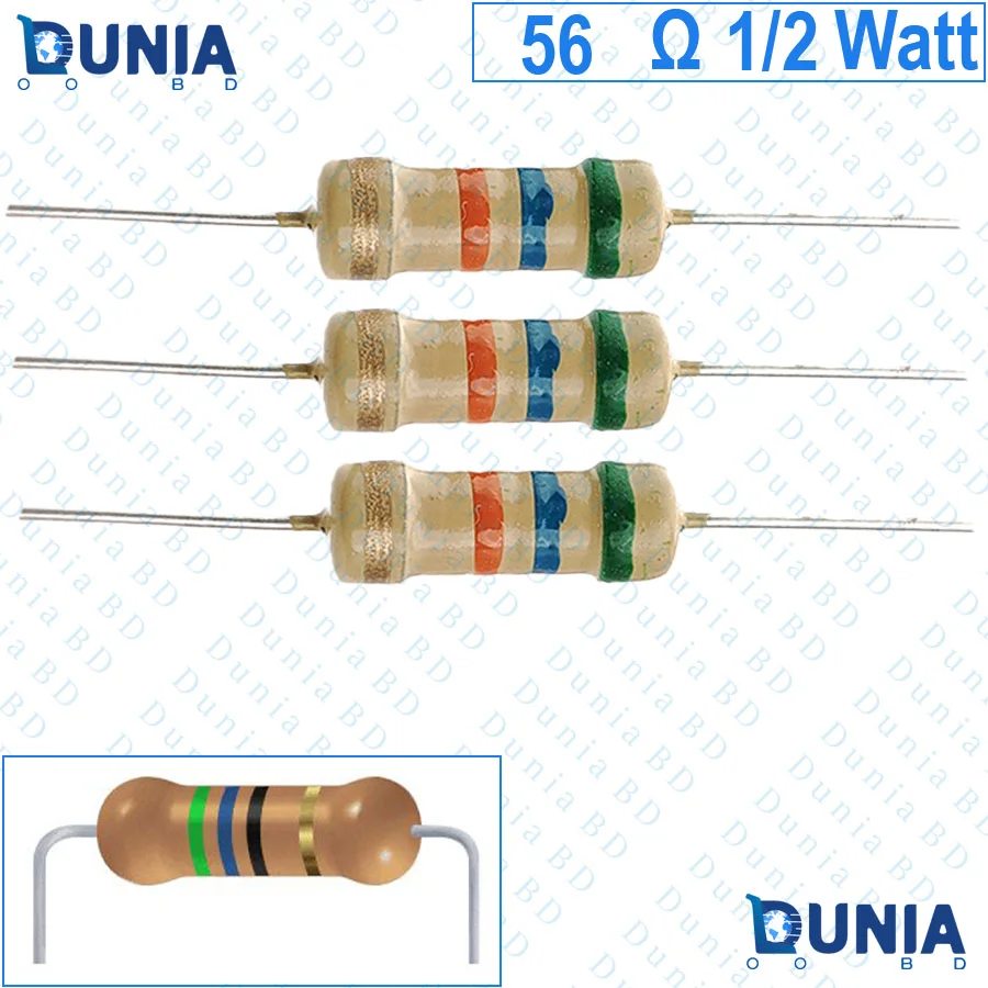 56 ohm 1/2 watt Half watt Resistor ±5% 56Ω 56 ohms Carbon Film ...