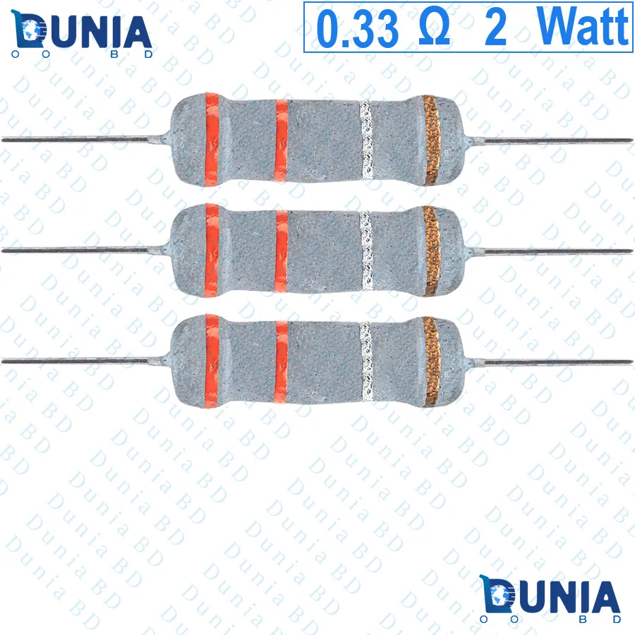 0.33 ohm 2 watt Two watt Resistor ±5% 0.33Ω 0.33 ohms Metal Oxid Film Resistance - Dunia.com.BD