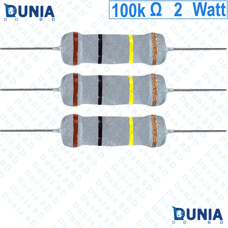 100k ohm 2 watt Two watt Resistor ±5% 100kΩ 100 Kohms 100000 ohms Metal ...