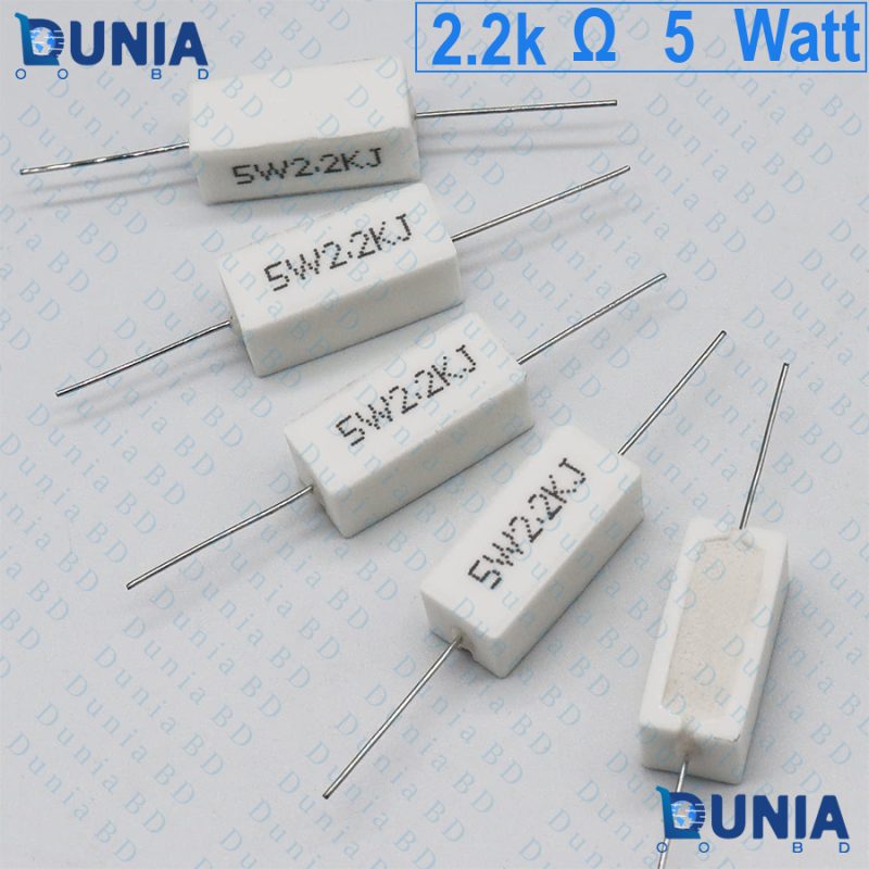1 ohm 5 watt Five watt Resistor ±5% 1Ω 1 ohms Ceramic Cement Wirewound ...