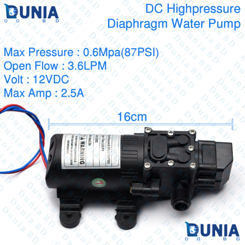 Diaphragm Water PUMP DC 12V 2.5A 87 PSI 3.6LPM Water Pump for Bike or ...