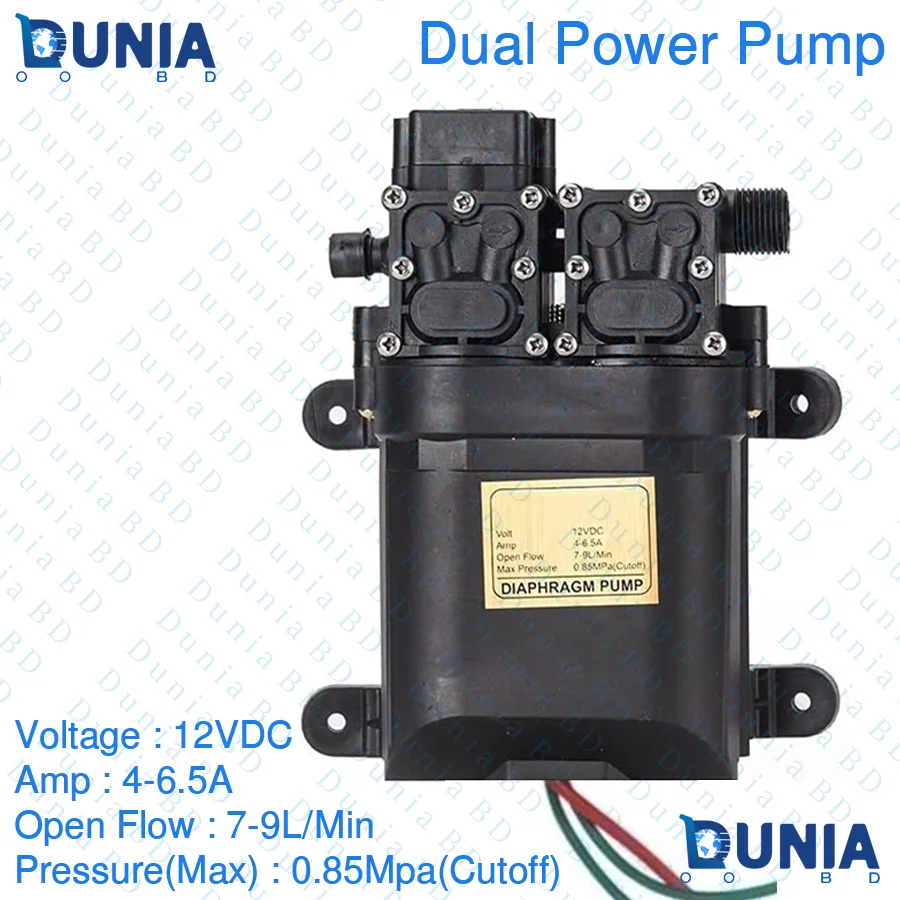 Dual Power Water Pump DC 12V 4 to 6.5A 0.85Mpa 125psi 7 to 9L/Min ...