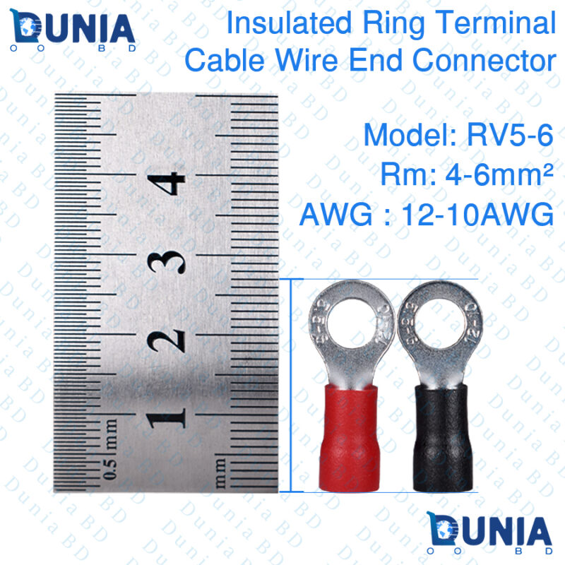 RV5.5-6 LUG 4.6Rm Round Insulated Ring Terminal Cable Wire End Connector - Dunia.com.BD