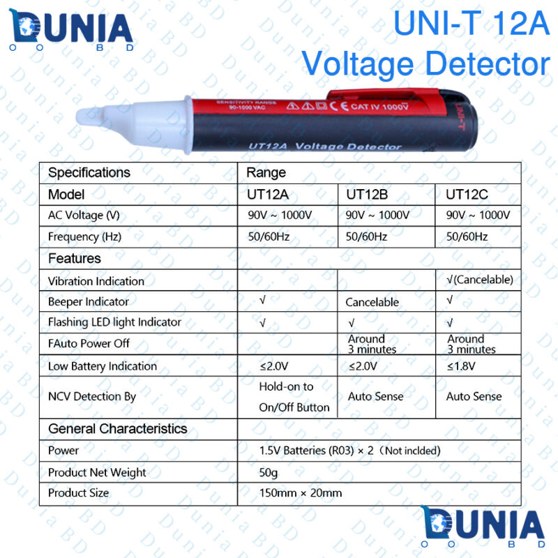 UNI-T UT12A Handheld Voltage Pen Tester Non-contact AC Voltage ...
