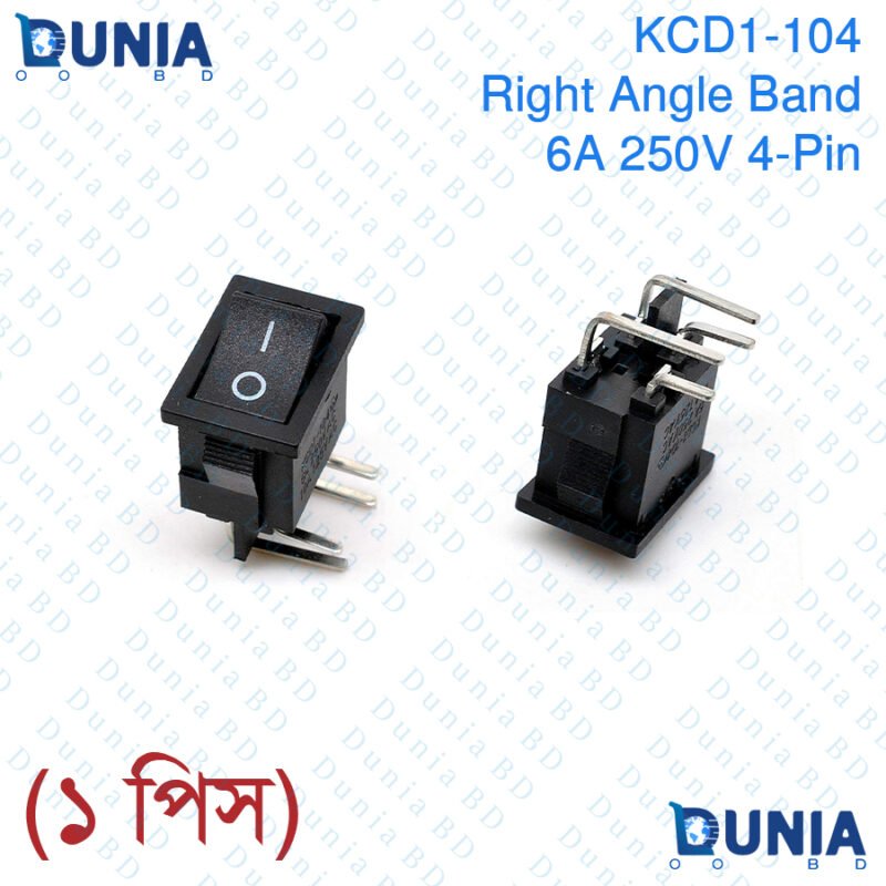 KCD1-104 6A 250V 4-Pin DPST Rocker Switch Black Right Angle Side ...