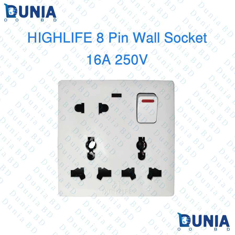 Highlife 8Pin 15A 250V Wall Socket for house hold & official electrical ...
