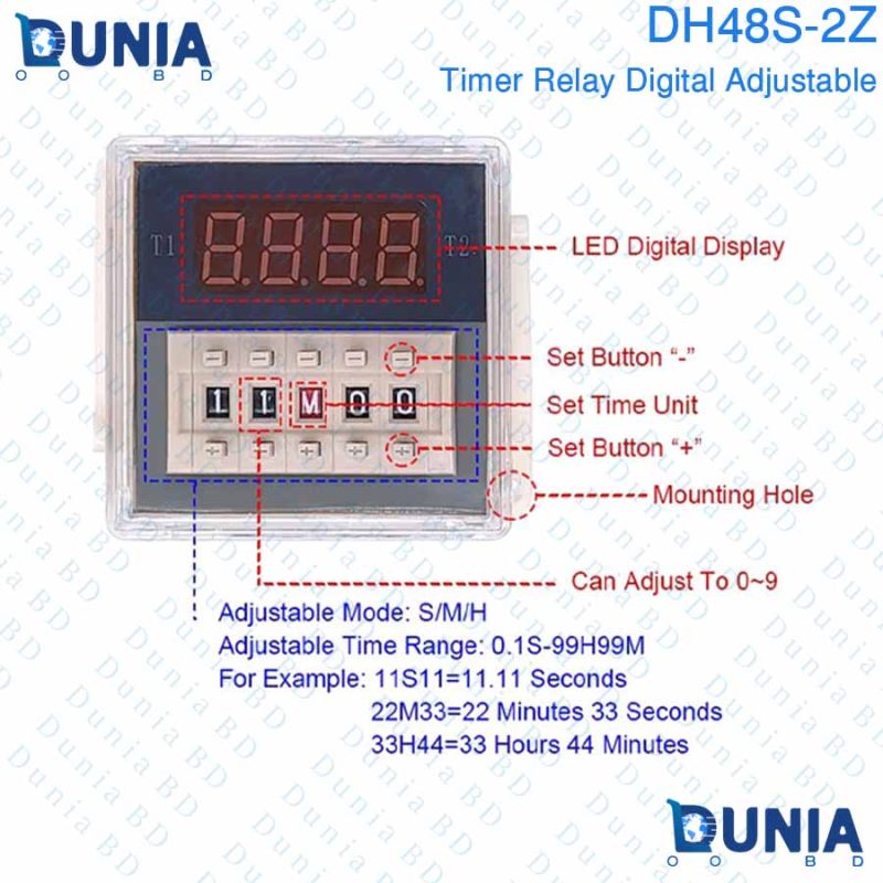 DH48S-2Z Digital Display Time Delay SPDT Timer Relay Cycle Control ...