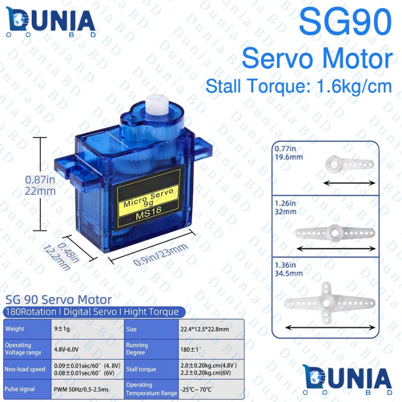 Sg90 9g Micro Servo Motor 1.6Kg.cm with Kit for Arduino Project and RC ...