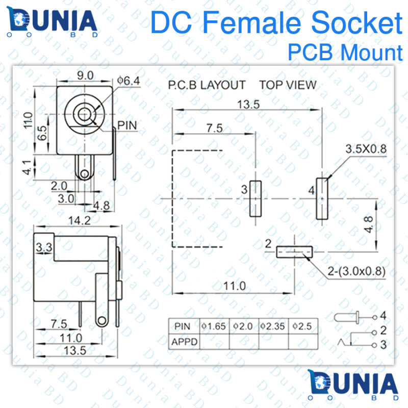 DC-005 Power Jack Black Socket PCB Mount Connector with 3Pin - Dunia.com.BD