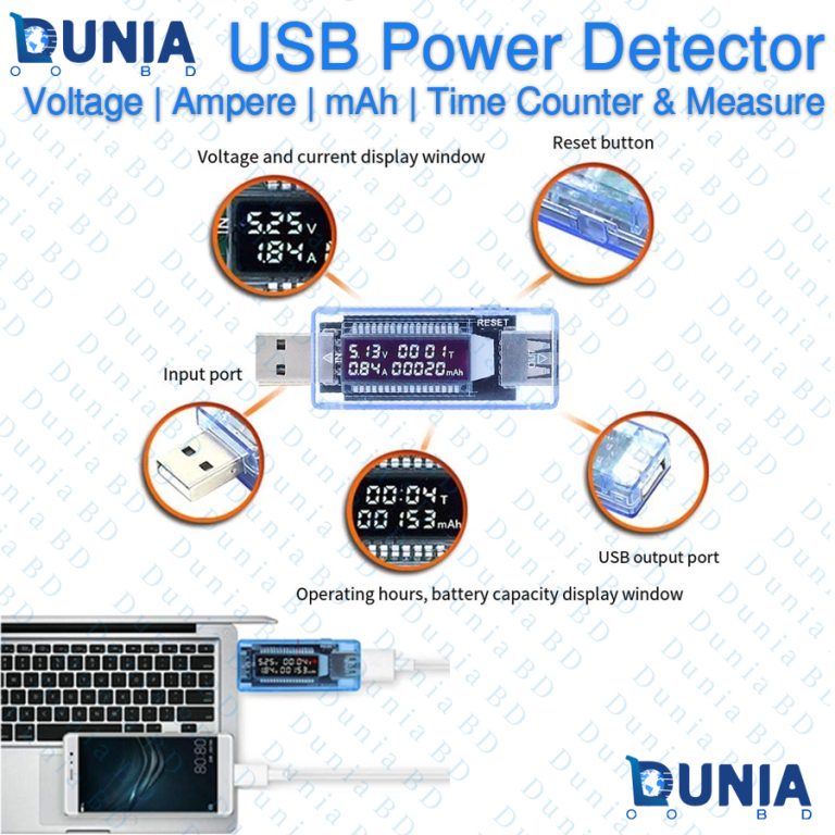 USB Power Detector Tester Voltage Current mAh Time Counter Meter for ...